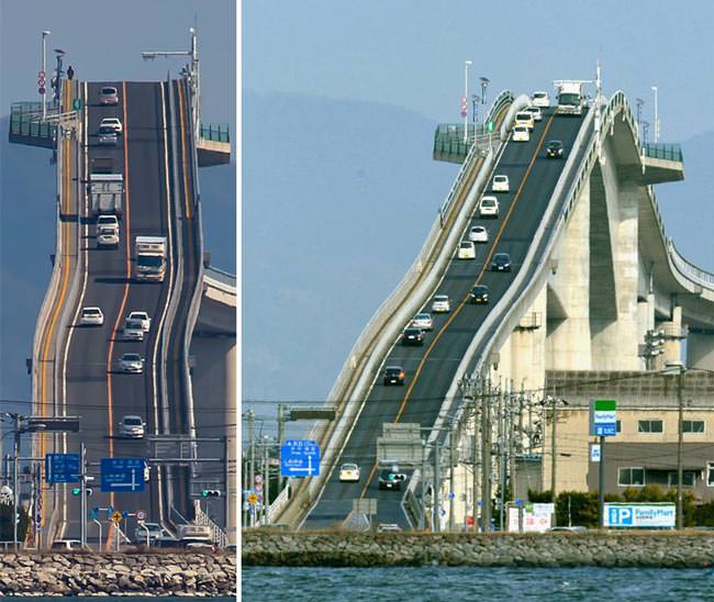 Roller Coaster for Cars: Steep Bridge in Japan is Almost Vertical ...