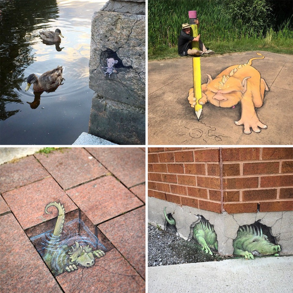 Depth-Defying Art: 3D Chalk Characters Blend into City Streets | Urbanist
