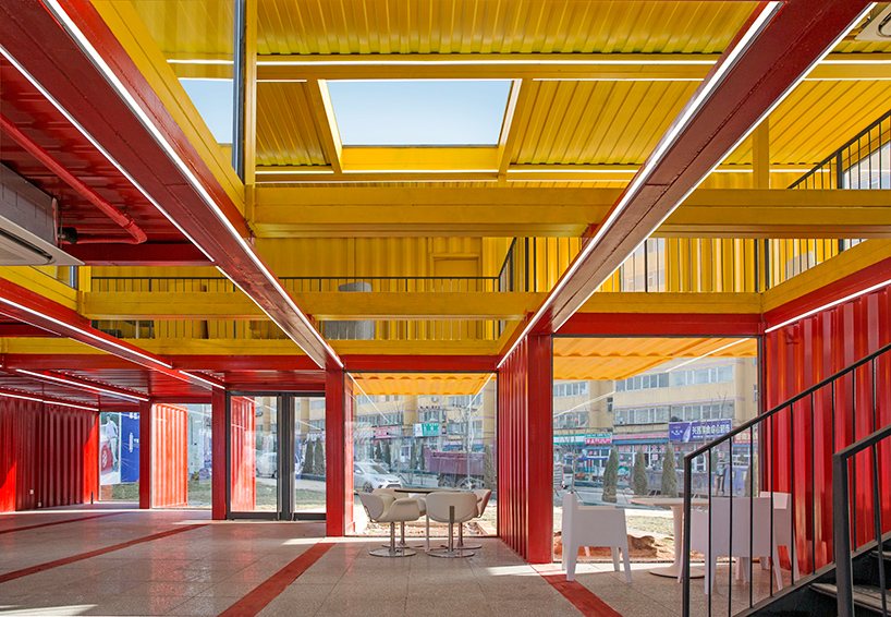 Zig-Zagging Cantilevered Shipping Containers Create a Dynamic Pavilion ...