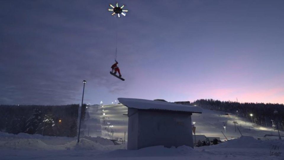 Daredevil Santa: Human Flying Drone Enables Sky-High Snowboarding ...