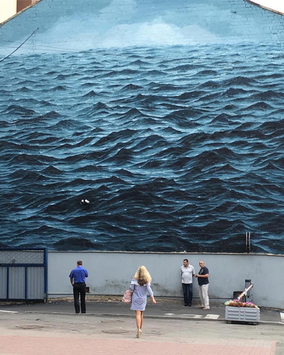 Sea Wall: Dark Multi-Story Mural Shows Stormy Waters on City Streets ...