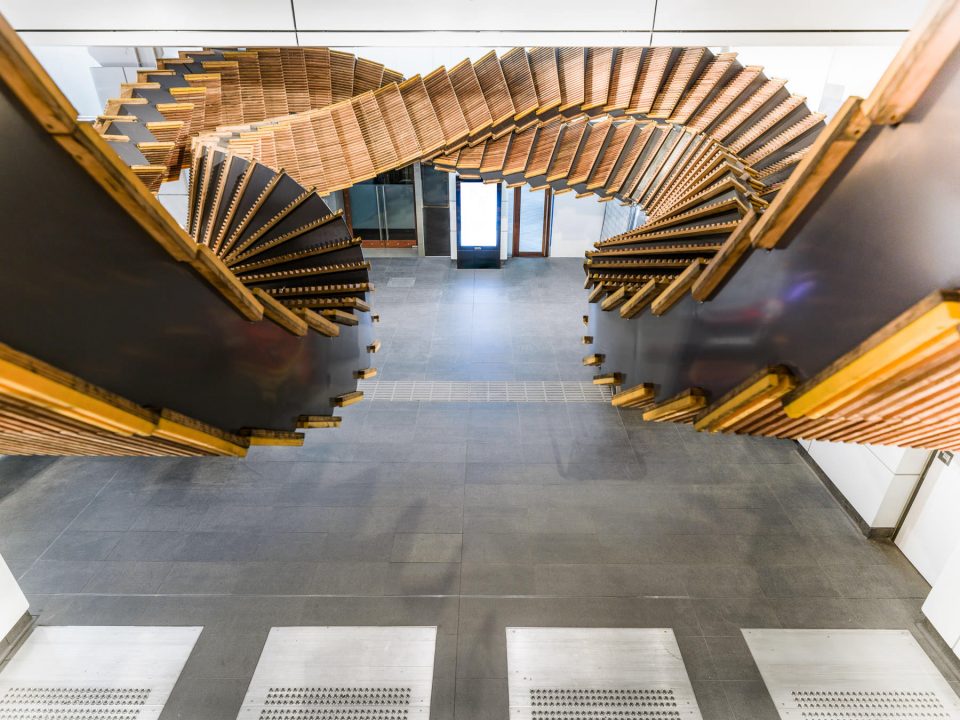 Interloop: Vintage Wood Escalators Twisted into Works of Architectural ...
